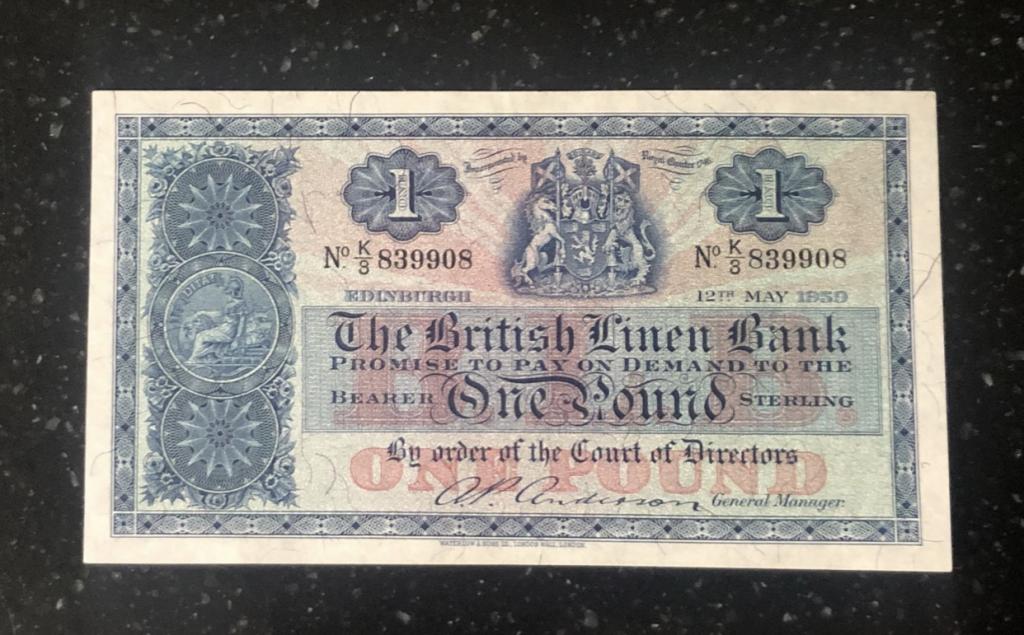 Шотландия The British Linen Bank 1 фунт 1959 12 мая UNC ПРЕСС ИДЕАЛ (P ...