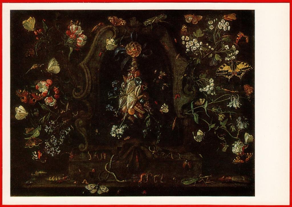 35266 Кессель натюрморт с цветами и бабочками Ракушка раковина Богомол ...