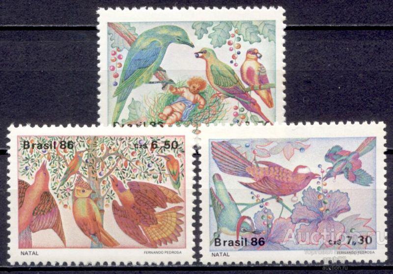 = Бразилия 1986 Рождество Живопись Фауна Птицы Орнитология сер3мар** Mi ...