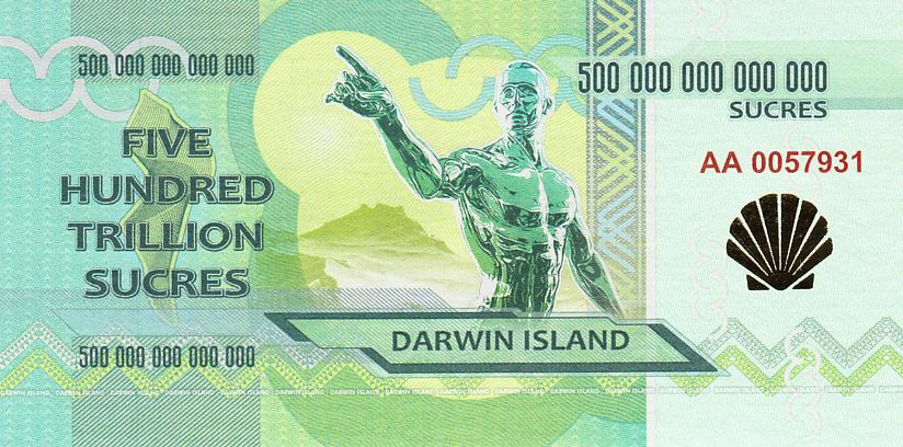 Остров Дарвина Банкнота 500000000000000 сукре 2015 Киборг Золотая ...