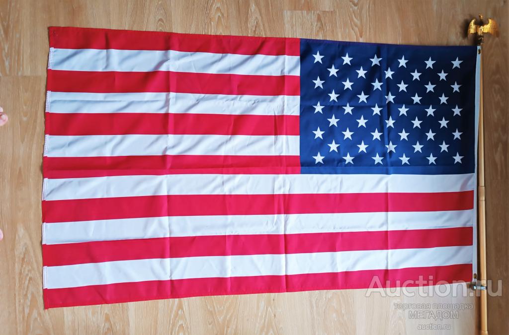 ФЛАГ США С РАЗДВИЖНЫМ МЕТАЛЛИЧЕСКИМ ДРЕВКОМ+НАВЕРШИЕ ОРЁЛ 150 НА 90 СМ ...