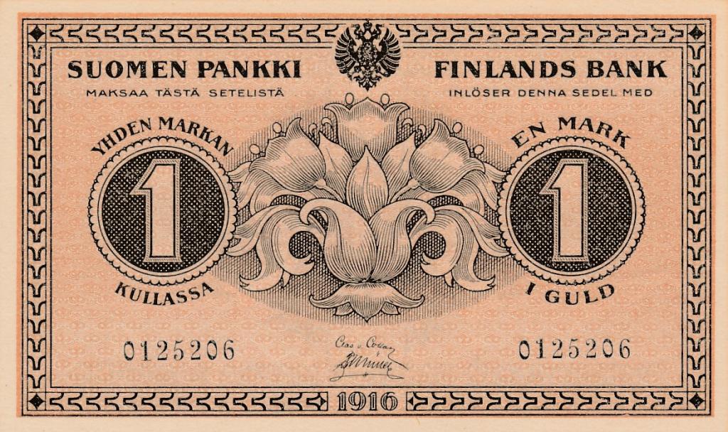 Русская Финляндия 1 марка 1916 UNC