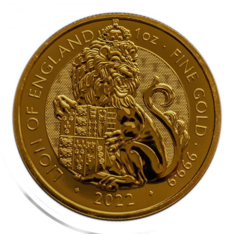 100 фунтов 2022 г. Великобритания. Английский лев. Золото 999.9 пр, вес ...
