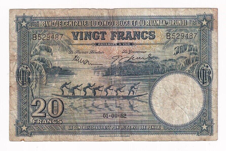 Бельгийское Конго Банкнота 20 франков 1952 год VF- (37319) — покупайте ...
