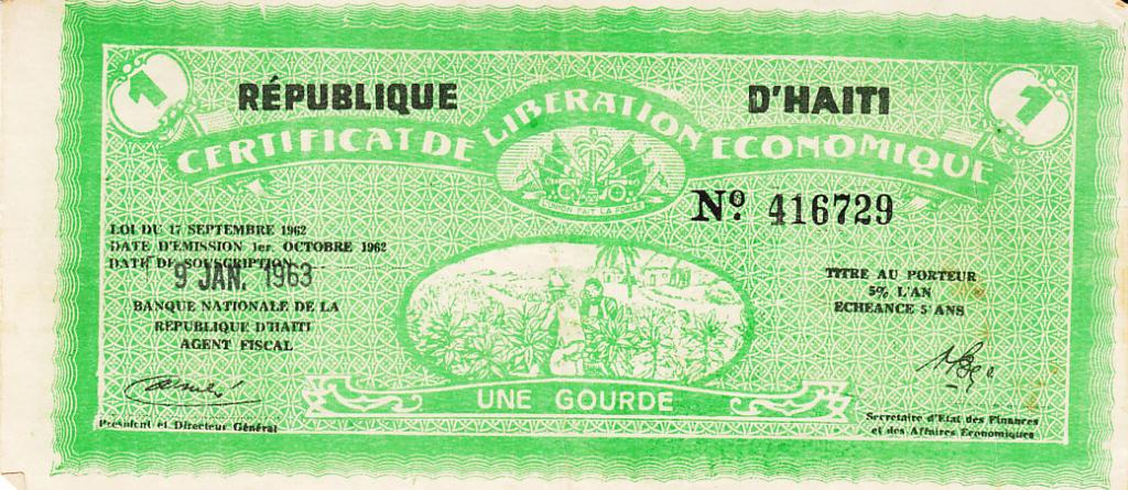 Гаити Сертификат 1 гурд 1962 год Pick# 501 VF,XF (9943) — покупайте на ...