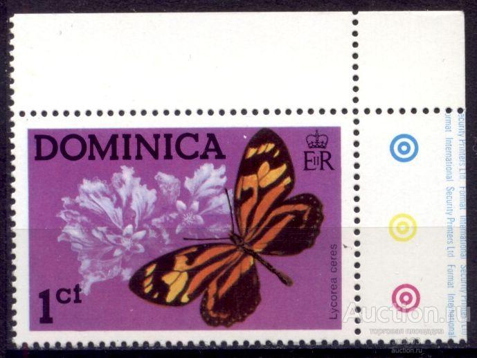 - Доминика 1975 Фауна Тропические насекомые Бабочки Lycorea ceres Флора ...