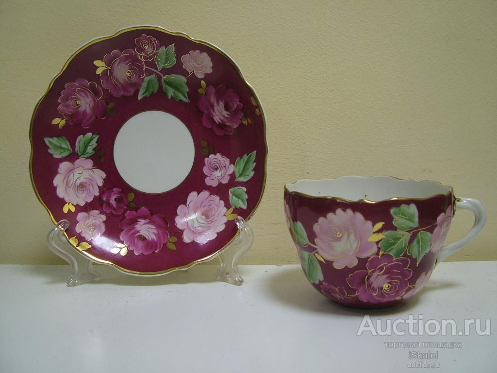 гигантская чайная пара форма Колокол роспись Коньков И.Г. БАРЫНЯ Дулево ...