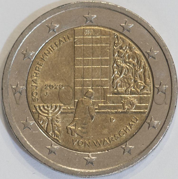 Германия 2 евро 2020 50 лет коленопреклонения в Варшаве двор J VF XF ...