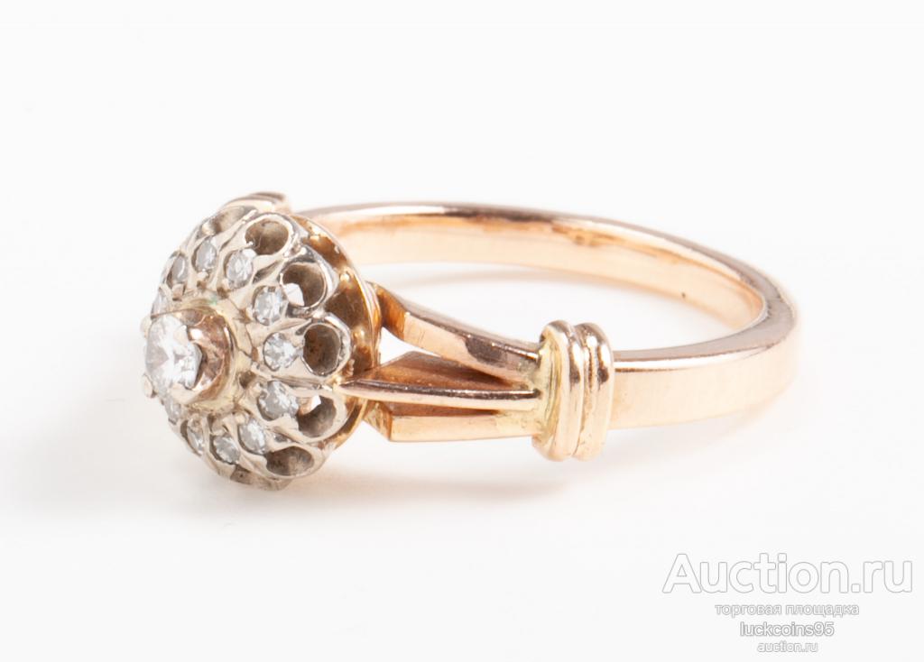 Золотое кольцо с бриллиантами. Золото 585 пробы. Вес: 4.60 грамм. #110 — покупайте на Auction.ru ...