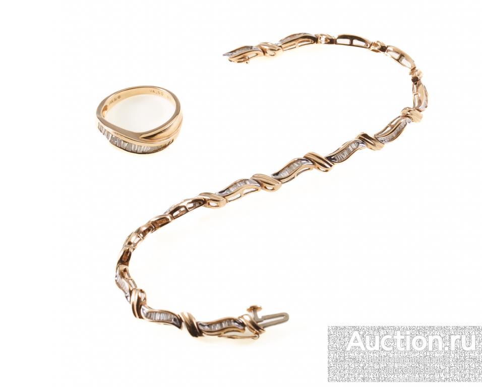 Комплект золотой браслет и кольцо с бриллиантами. Золото 585 пробы. Вес:13.22 гр. #97 ...