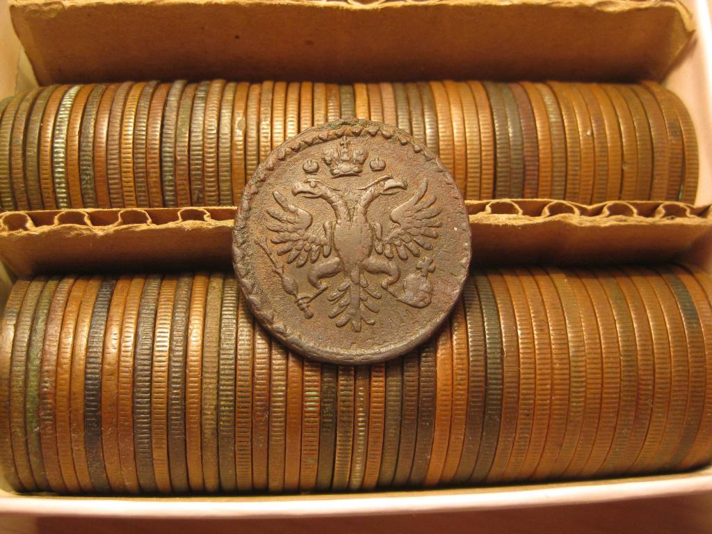 Деньга 1731 года!Отличная!редкий разновид!оригинал!перечекан из копейка Петра 1 До 1917 г.007 ...